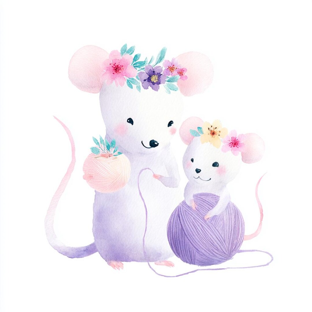 Watercolor Mother & Baby Animal Clipart: Floral PNG Bundle (digital ...