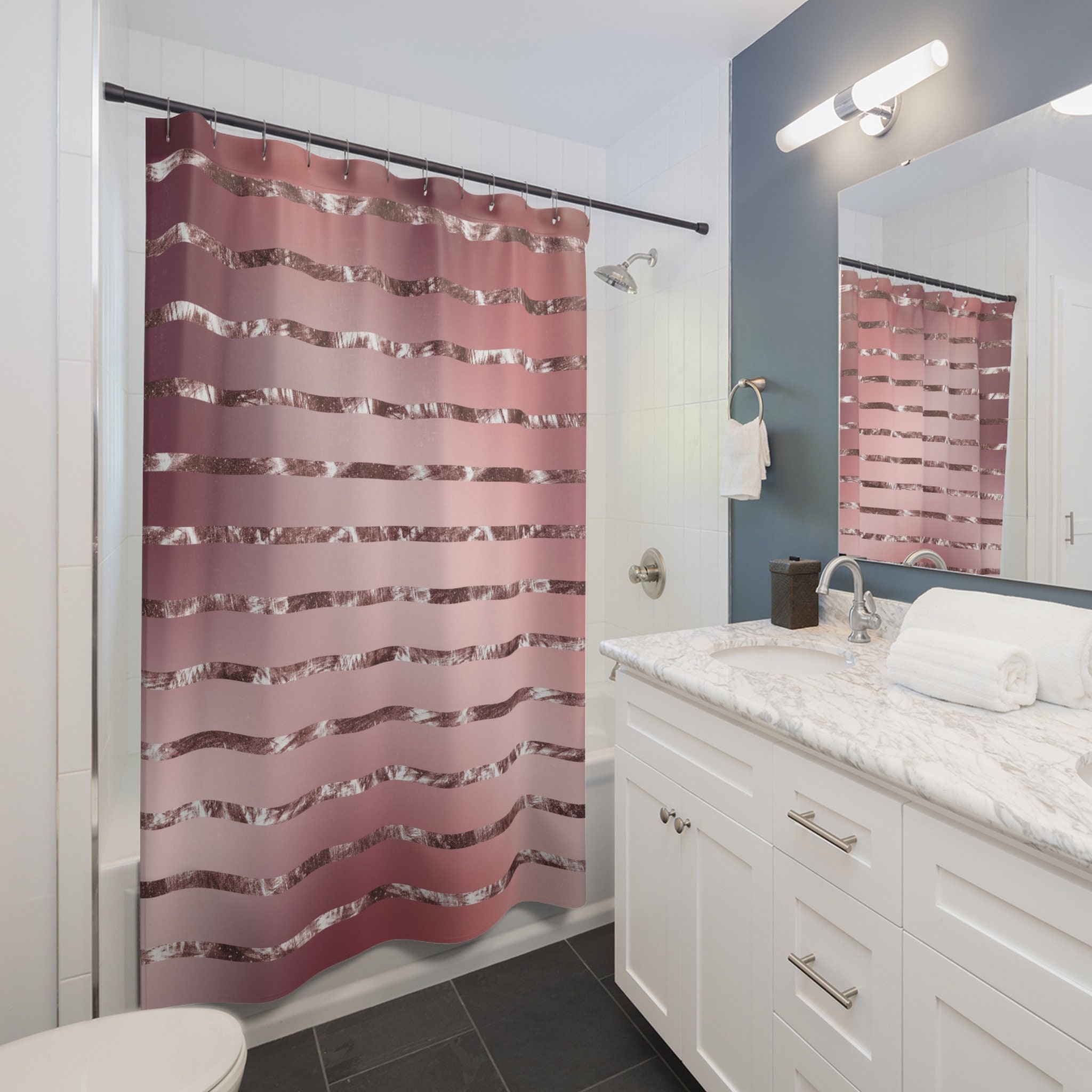 Rose Gold Stripes Glitter Shower Curtain Elegant Glamour for Your ...