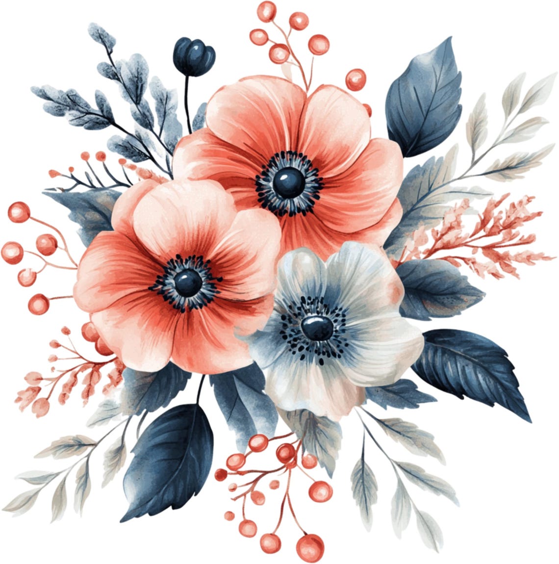 Blue Floral Clipart: Winter Flower PNG Bundle (digital Download) - Etsy