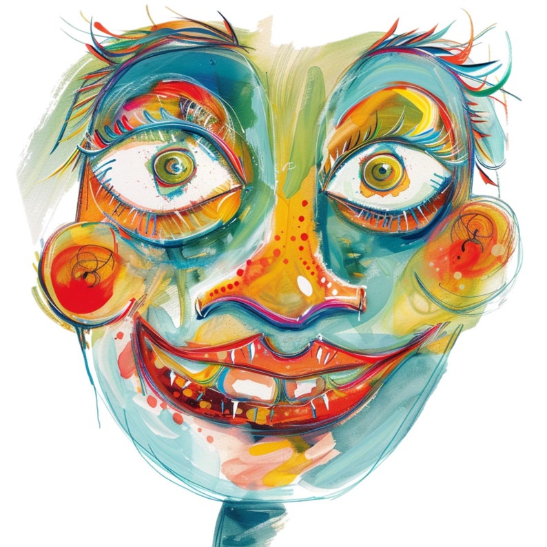 Colorful Abstract Face Clipart Pack of 25 PNG Files, Instant Download ...