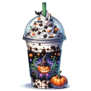 Halloween Coffee Clipart Set, Scary Gothic Watercolor Hot Coffee Drink ...