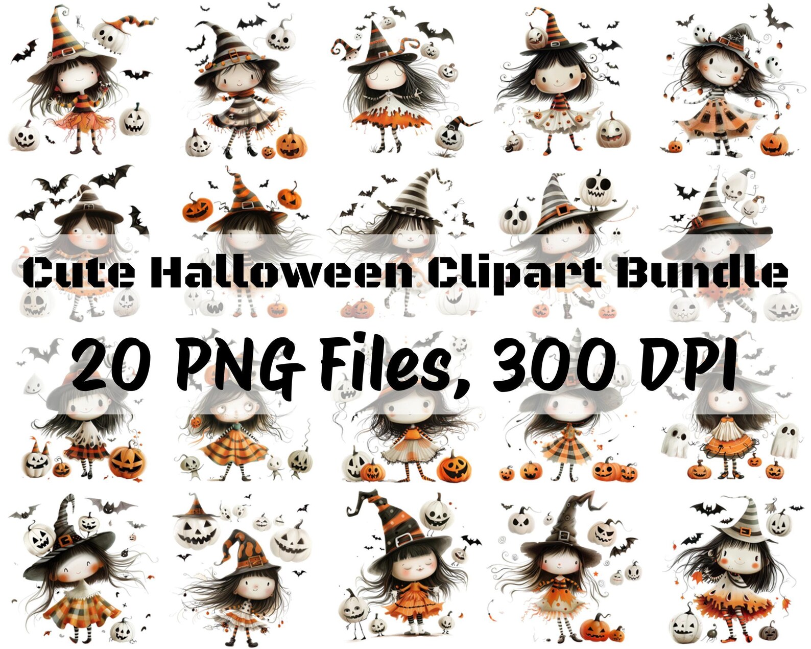 Witch Halloween Clipart Bundle, Spooky PNG Graphics (instant Download ...