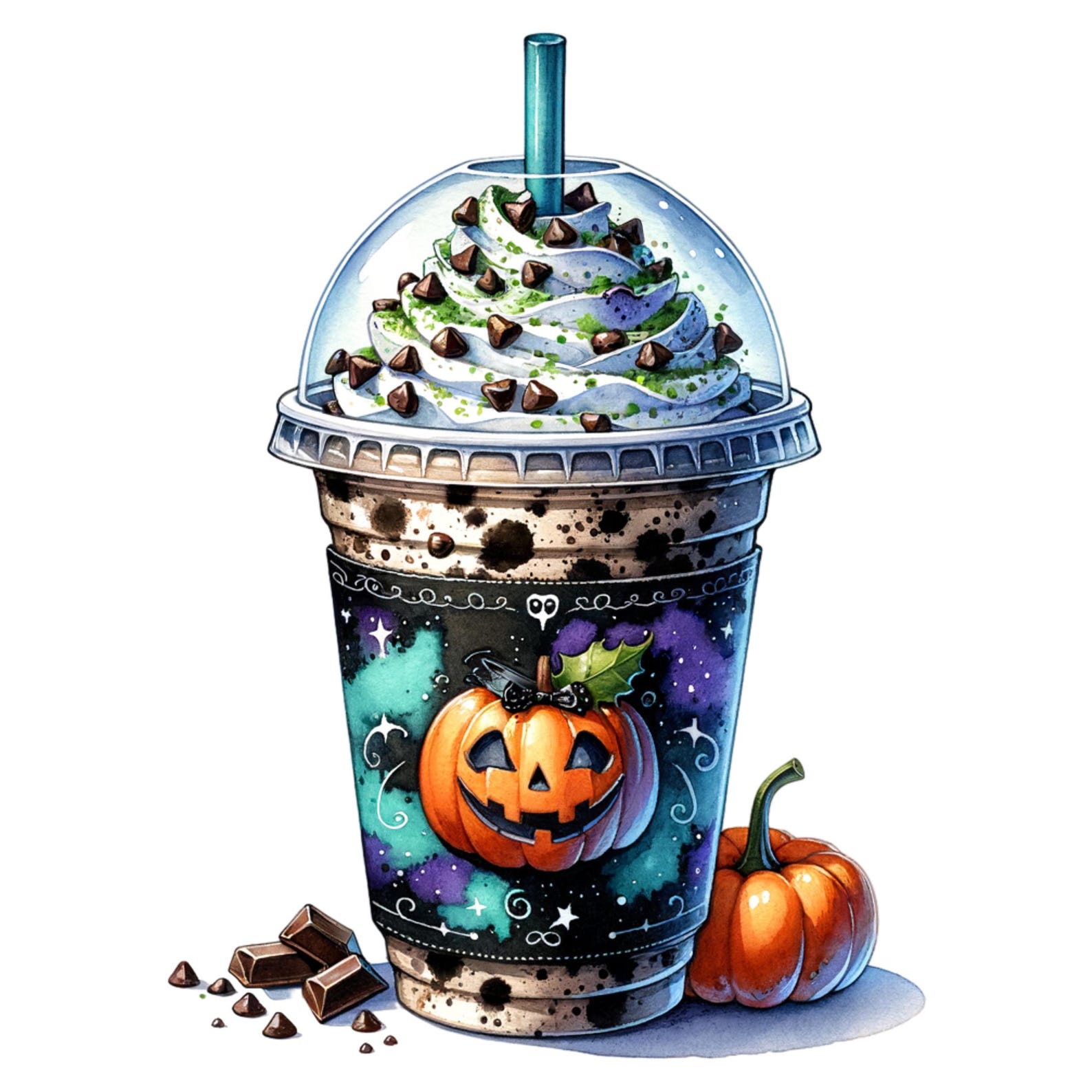 Halloween Coffee Clipart Set: Spooky Watercolor Pumpkin Designs (PNG ...