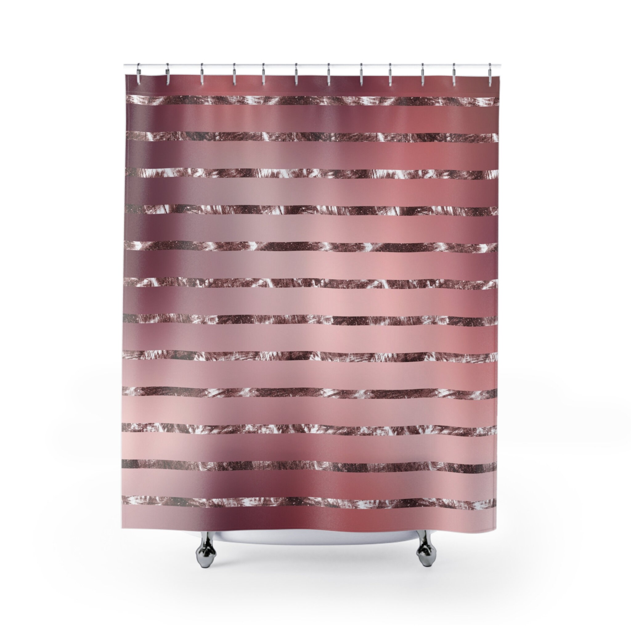 Rose Gold Stripes Glitter Shower Curtain Elegant Glamour for Your ...
