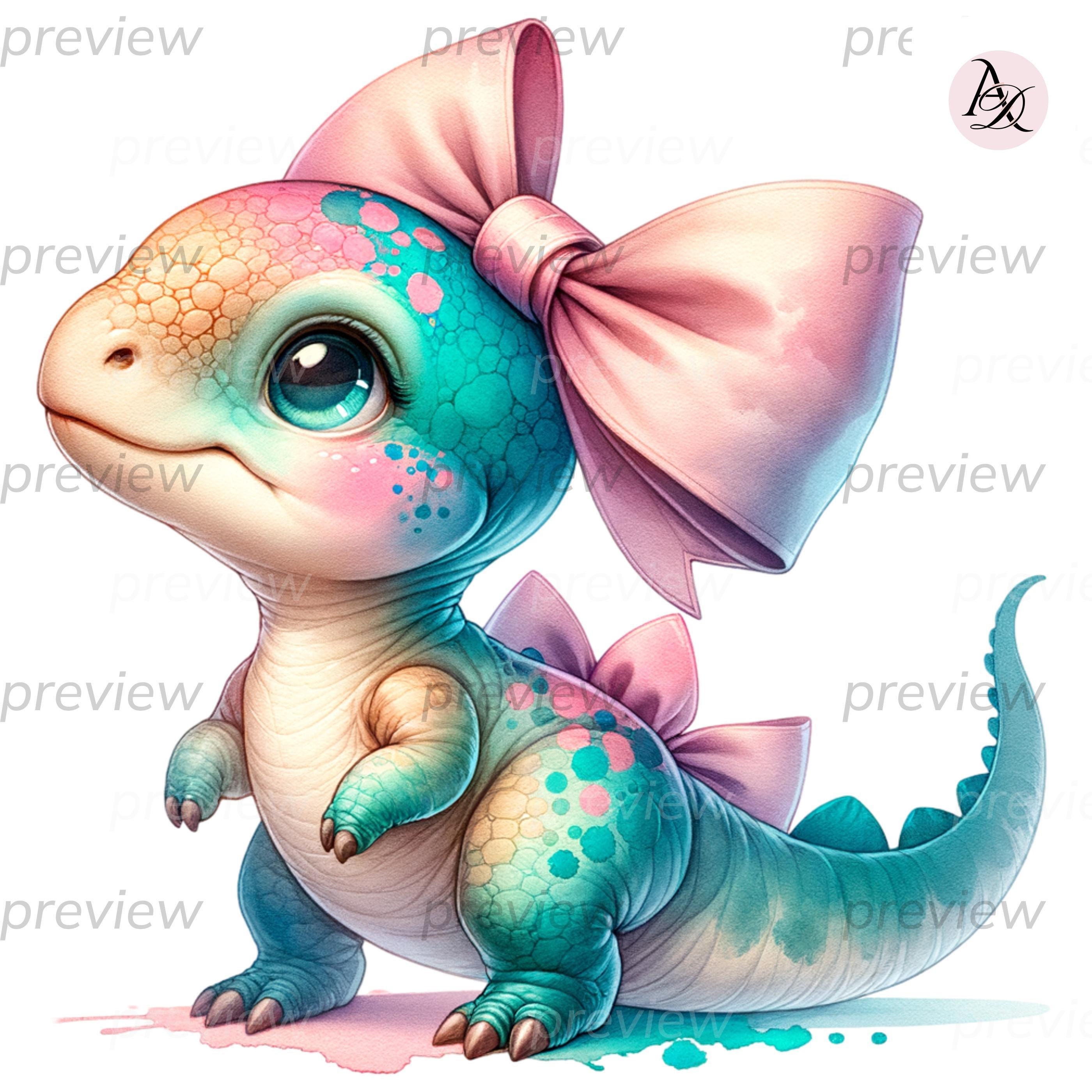 Girly Dinosaur Watercolor Clipart Set - Cute Dino Nursery Decor Pngs ...