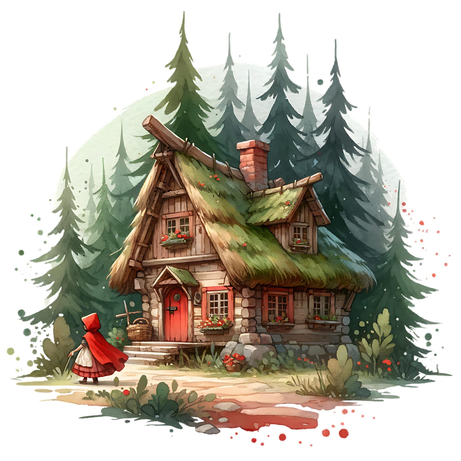 Little Red Riding Hood Watercolor Clipart: Woodland Animals PNG ...