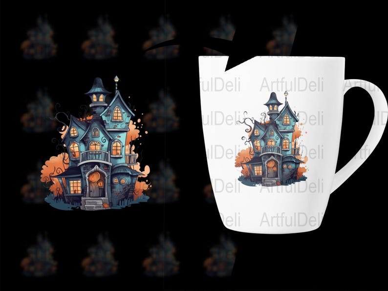 Spooky Haunted House Clipart: Halloween PNG, Commercial Use (digital ...