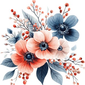 Blue Floral Clipart: Winter Flower PNG Bundle (digital Download) - Etsy