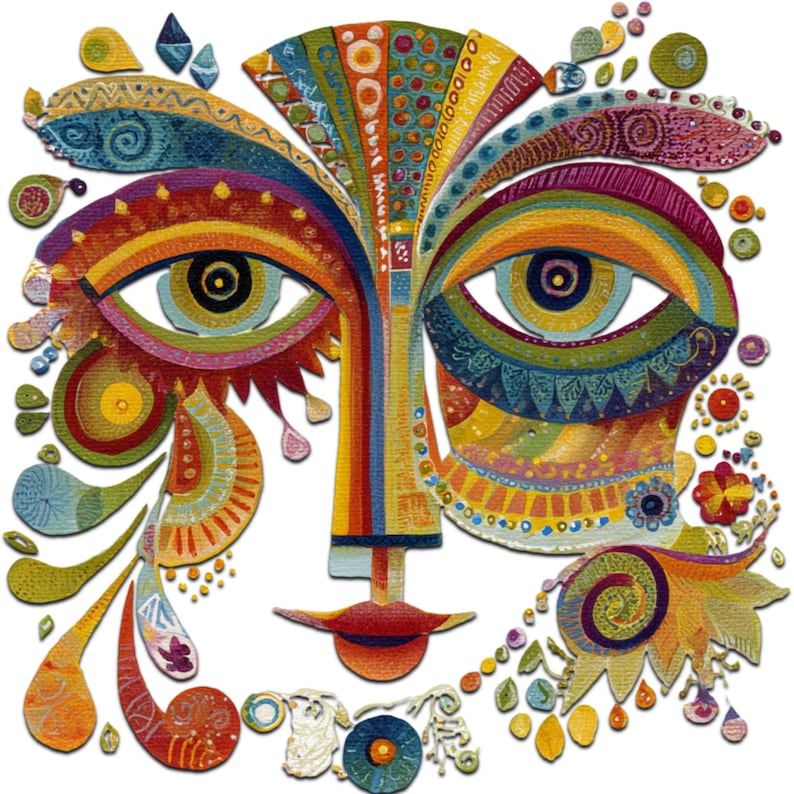 Abstract Faces Clipart Bundle: Colorful Whimsical PNG Images (digital ...