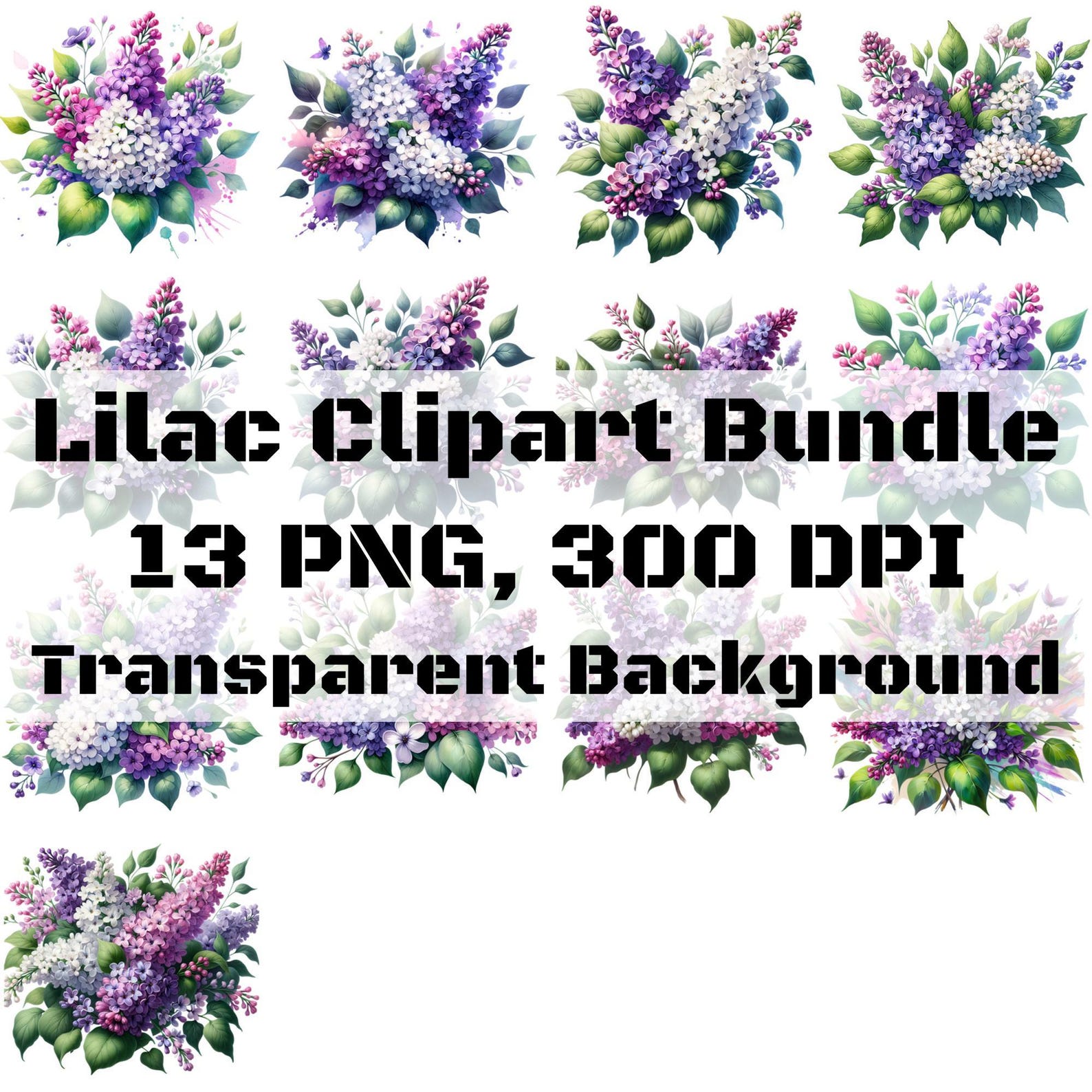 Lilac Clipart Bundle: Floral Bouquets, DIY PNG Set (digital Download ...