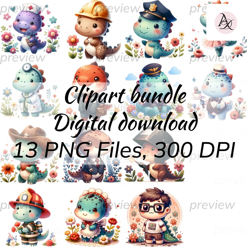 Watercolor Dinosaur Clipart Set, Dino Career PNG Images (digital ...