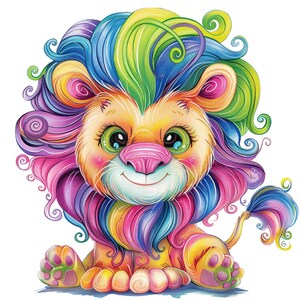 Cute Cartoon Lion Clipart Bundle | Adorable Rainbow Lion Digital Art ...