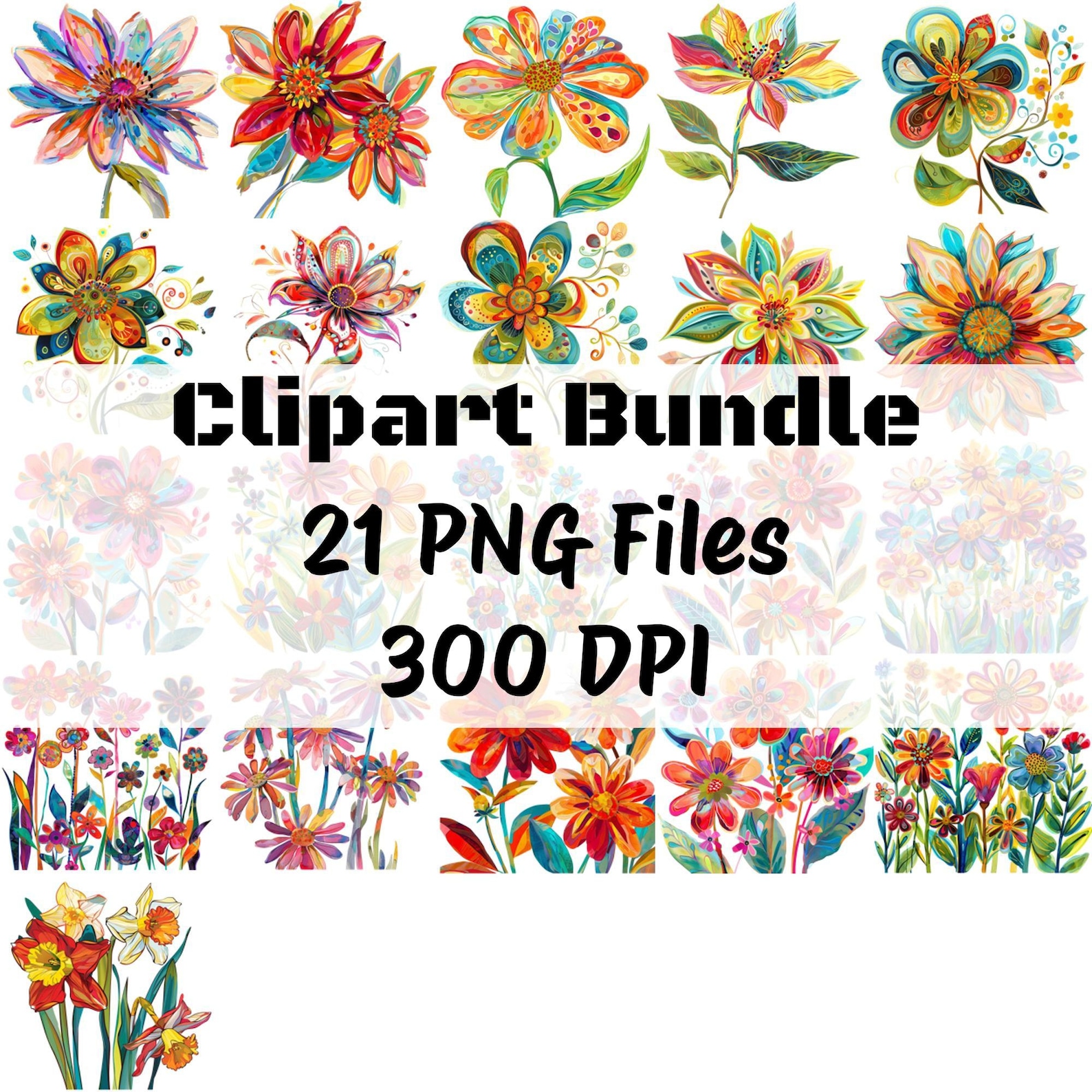 Colorful Flower Clipart Bundle: Jennifer Lommers Style (PNG Files ...