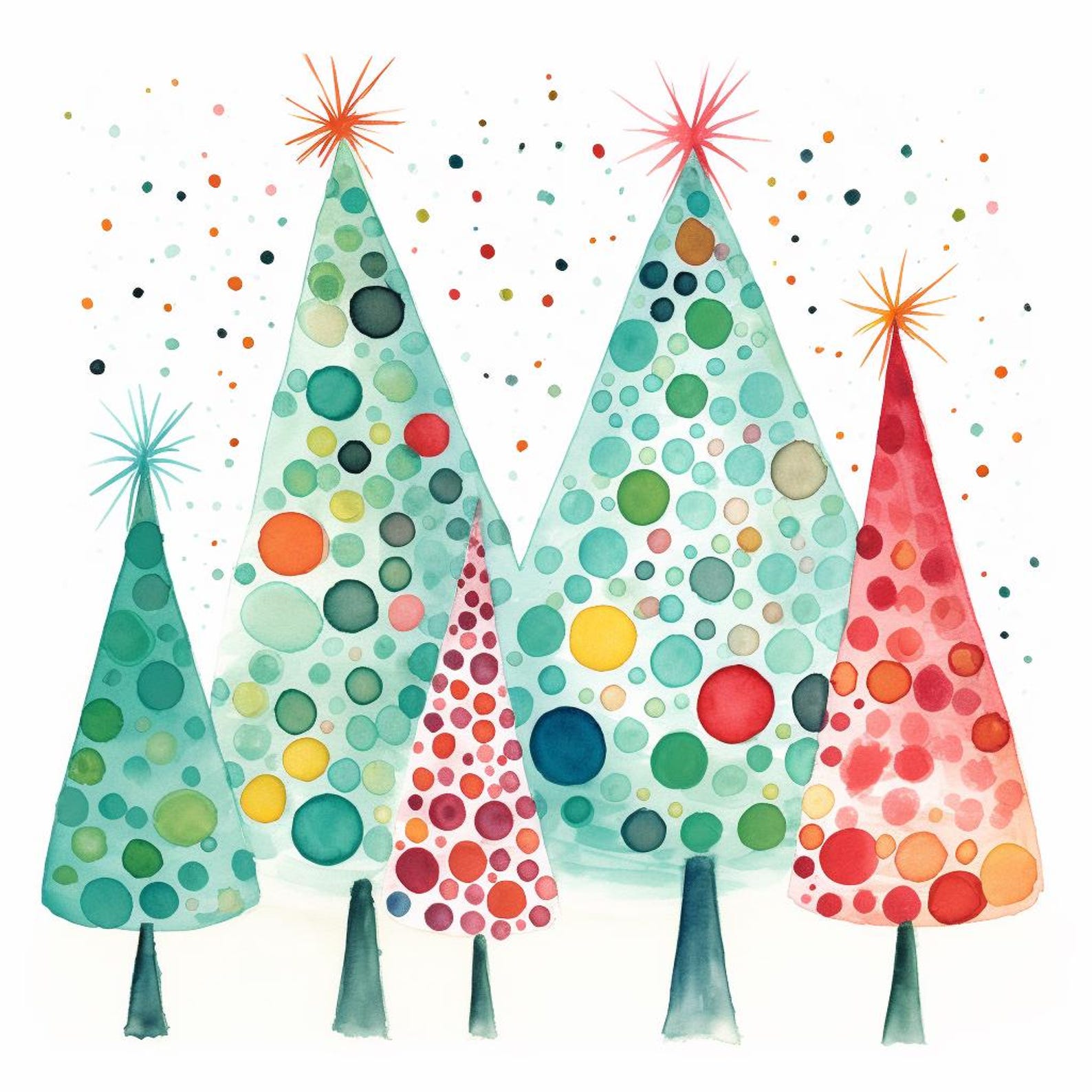 14 Whimsical Christmas Tree Clipart Bundle, Hand-painted Watercolor ...