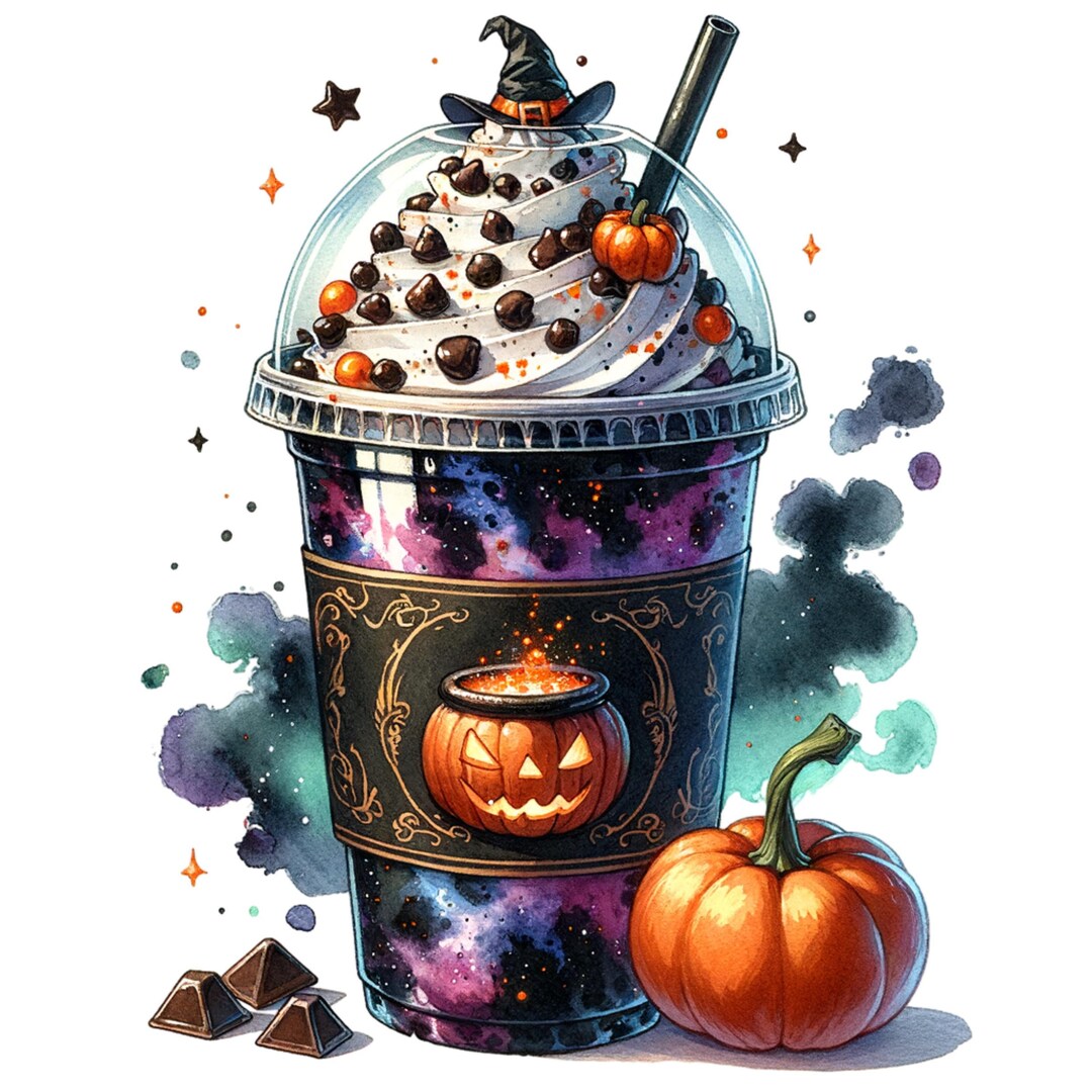 Halloween Coffee Clipart Set: Spooky Watercolor Pumpkin Designs (PNG ...
