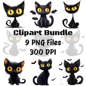 Cute Black Cat Clipart Bundle, Instant Download, Sublimation Design ...