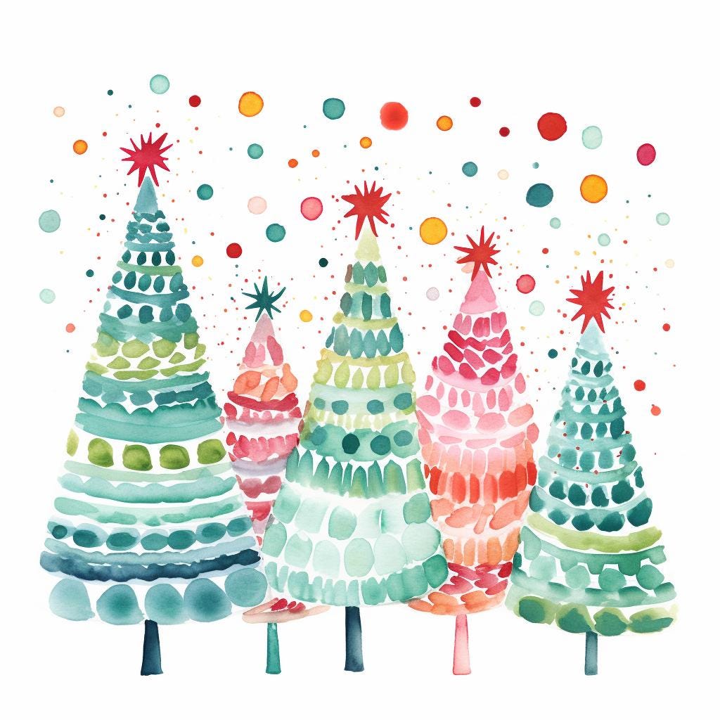 Watercolor Christmas Tree Clipart Bundle: Whimsical Holiday Pngs ...