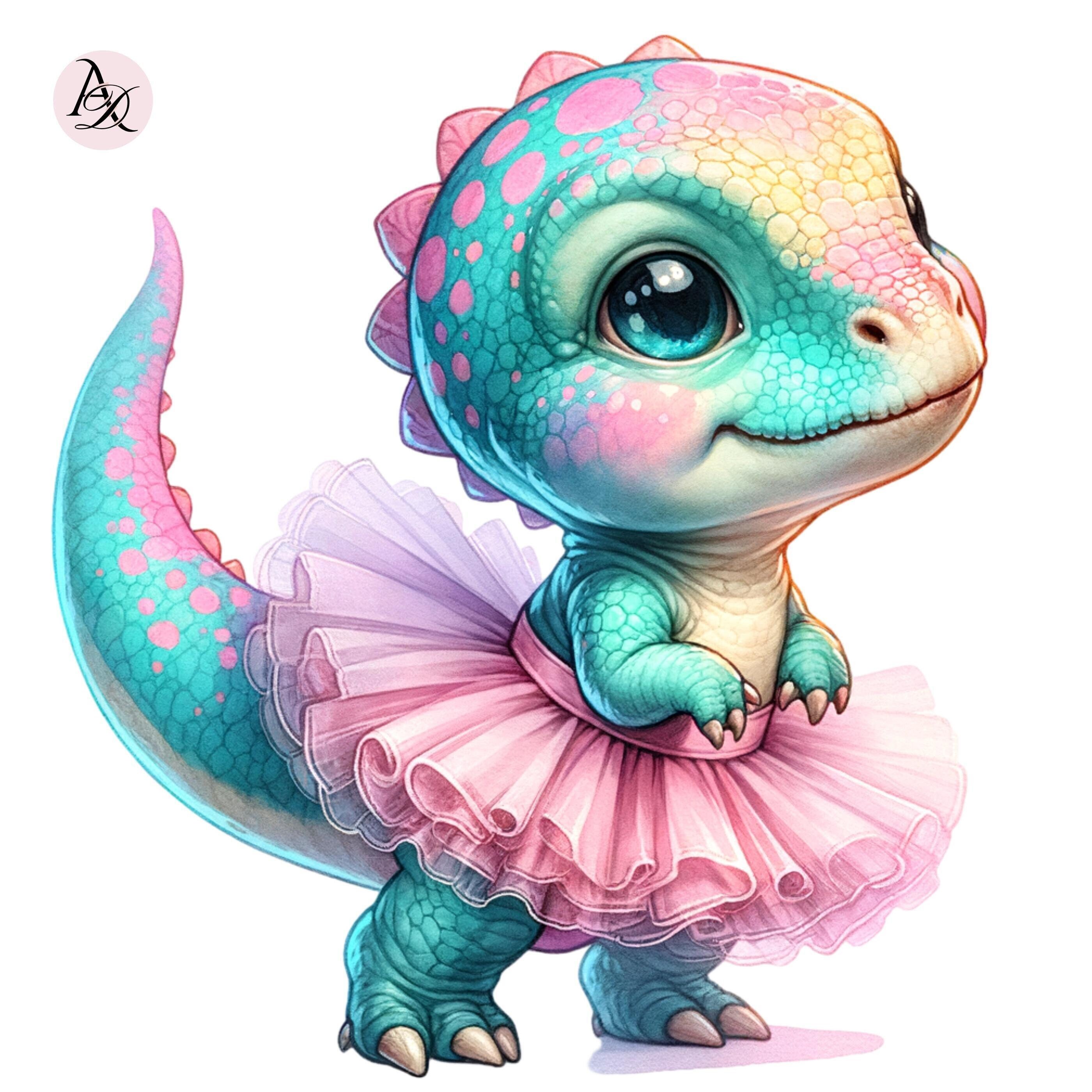 Girly Dinosaur Watercolor Clipart Set - Cute Dino Nursery Decor Pngs ...