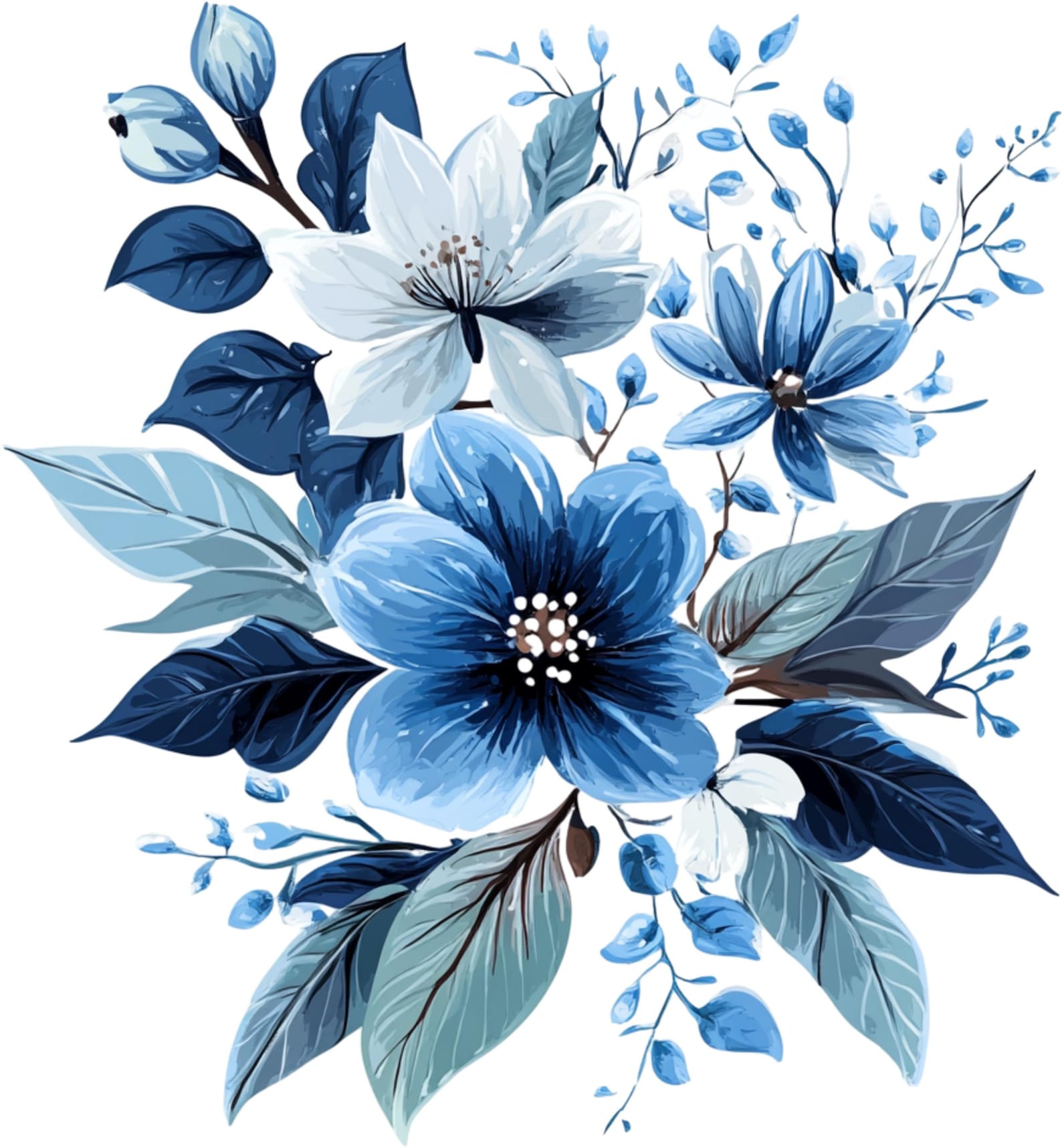 Blue Floral Clipart: Winter Flower PNG Bundle (digital Download) - Etsy