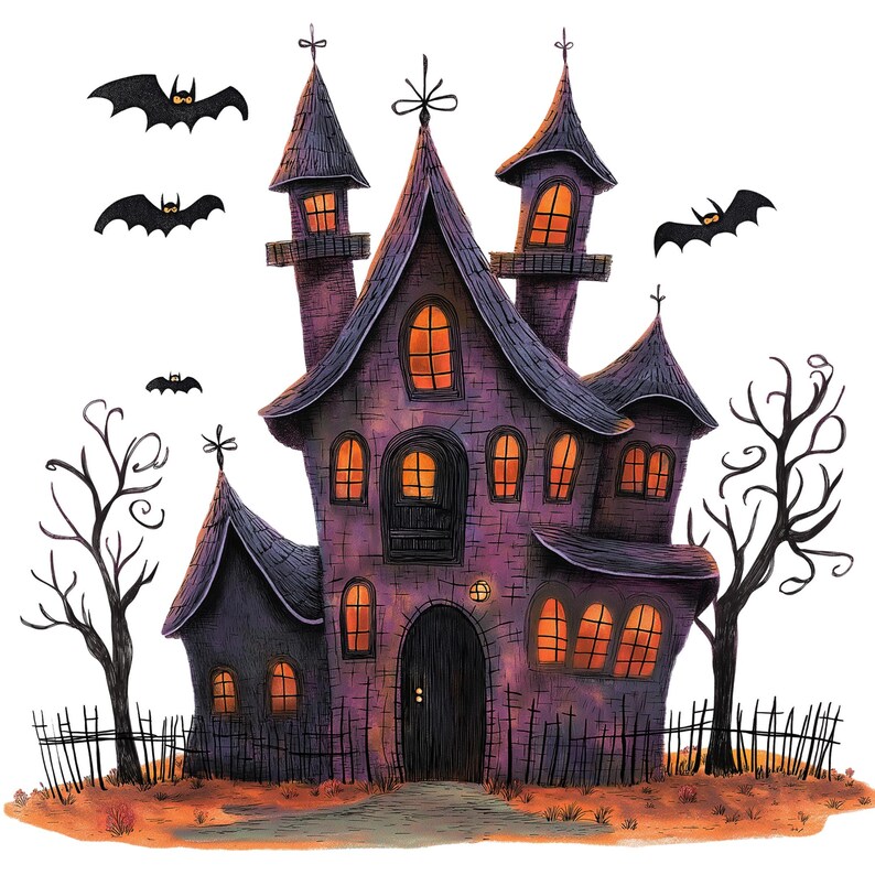 Spooky Haunted House Clipart Bundle: Halloween PNG Graphics (digital ...