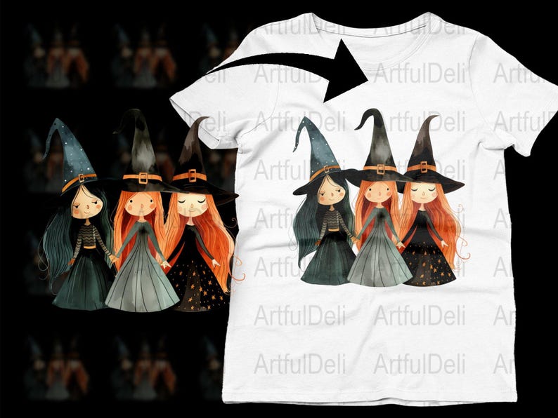 Halloween Witches Clipart Set, PNG Graphics (commercial Use, Digital ...