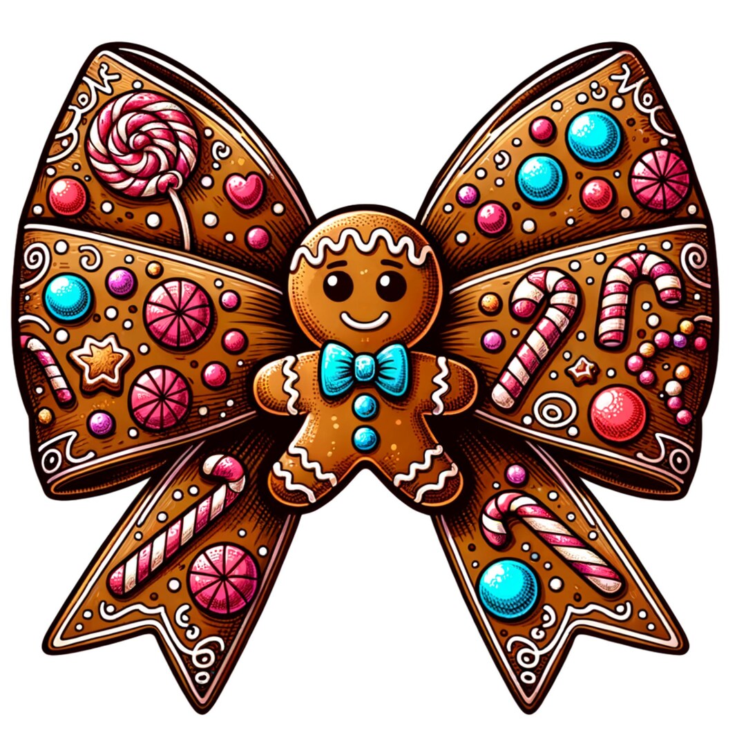 Christmas Gingerbread Bow PNG Clipart: Coquette Ribbon Designs (digital ...