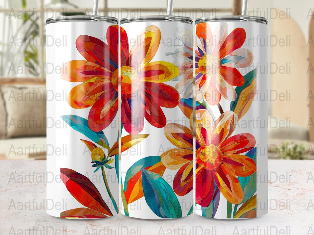 Vibrant Floral Digital Wraps, 20 Oz Skinny Tumbler Design, Straight and ...
