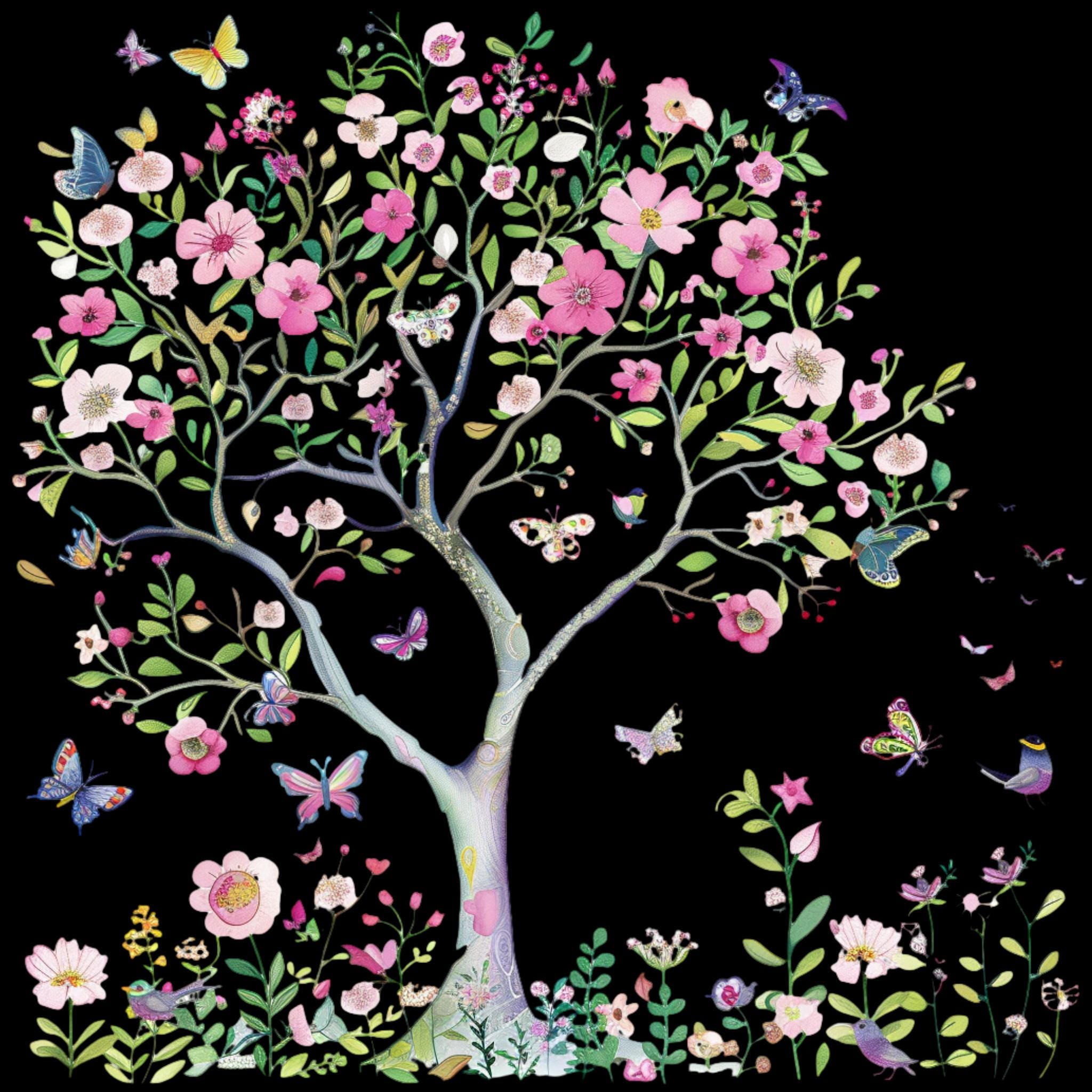 9 Whimsical Spring Tree Clipart Bundle With Colorful Flowers ...