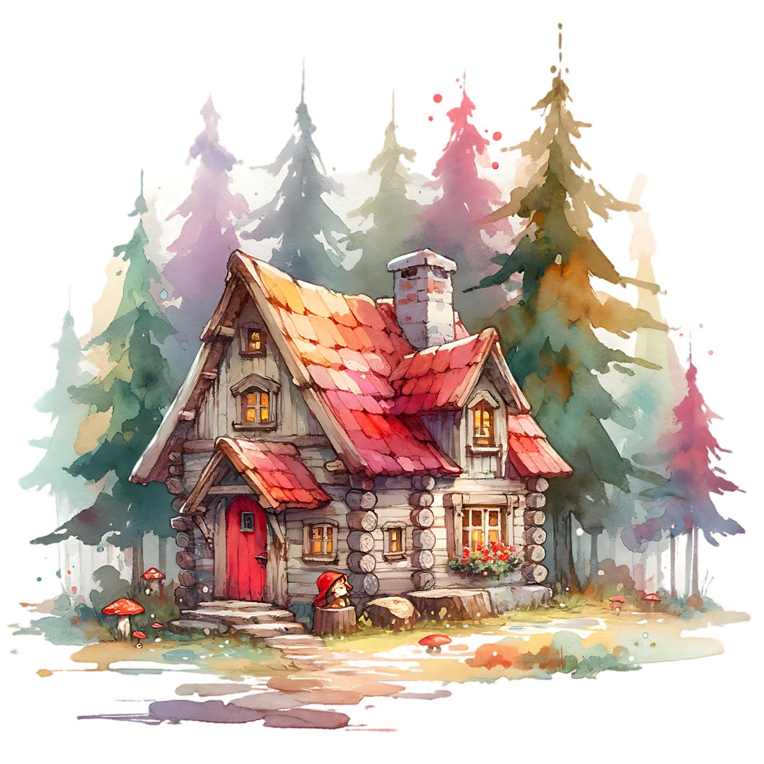 Little Red Riding Hood Watercolor Clipart: Woodland Animals PNG ...
