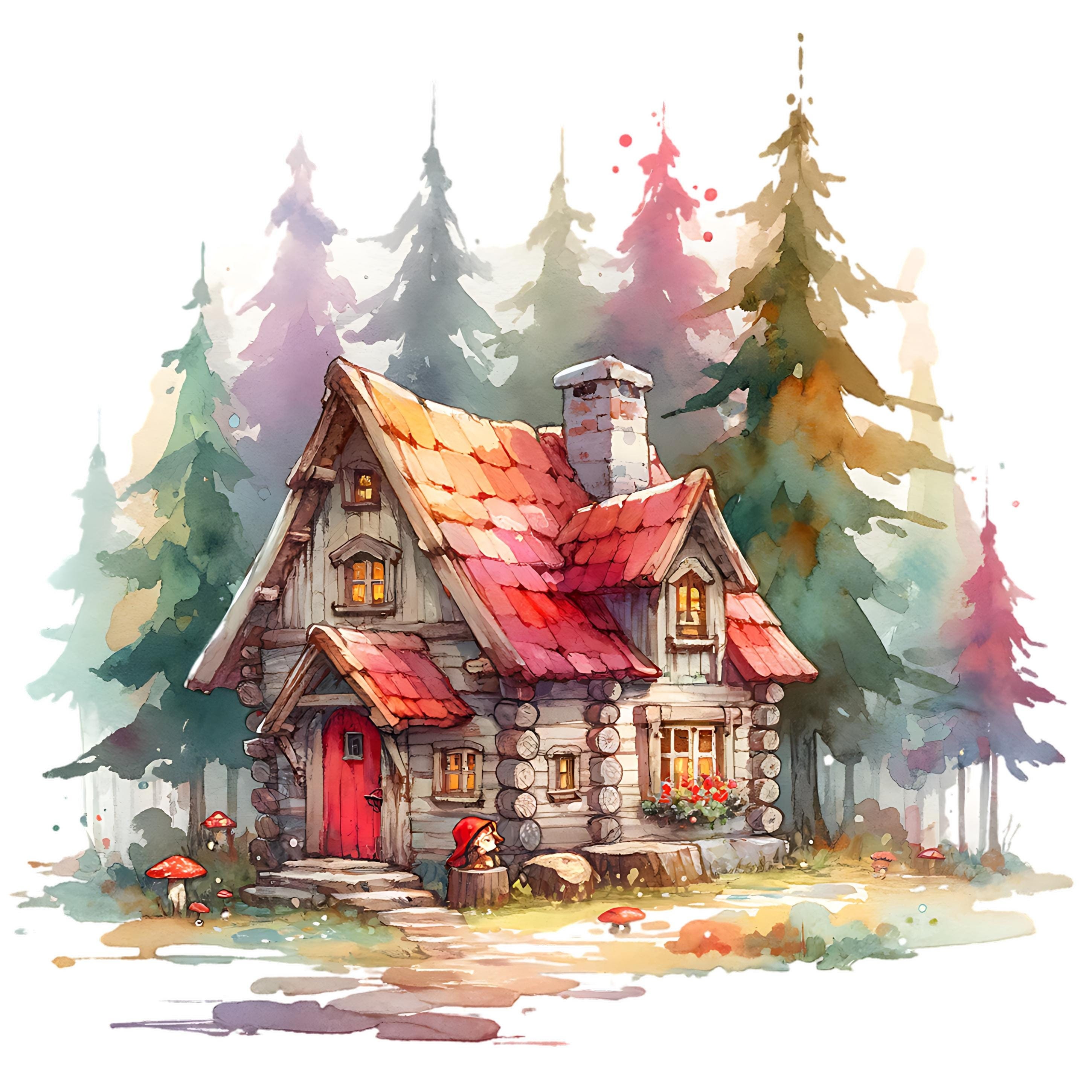 Little Red Riding Hood Watercolor Clipart: Woodland Animals PNG ...