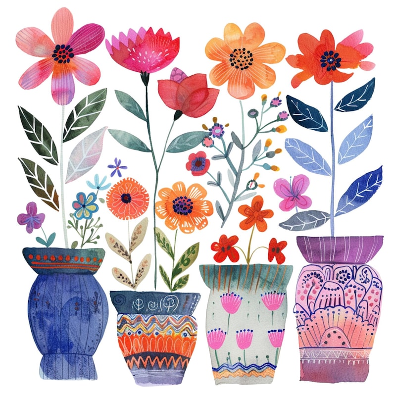 25 Quirky Whimsical Flower Pots Clipart Bundle, Transparent PNG, for ...