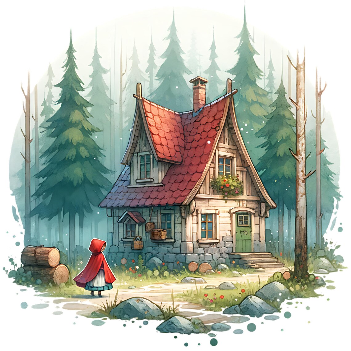 Little Red Riding Hood Watercolor Clipart, Woodland Animals Set, 10 PNG ...