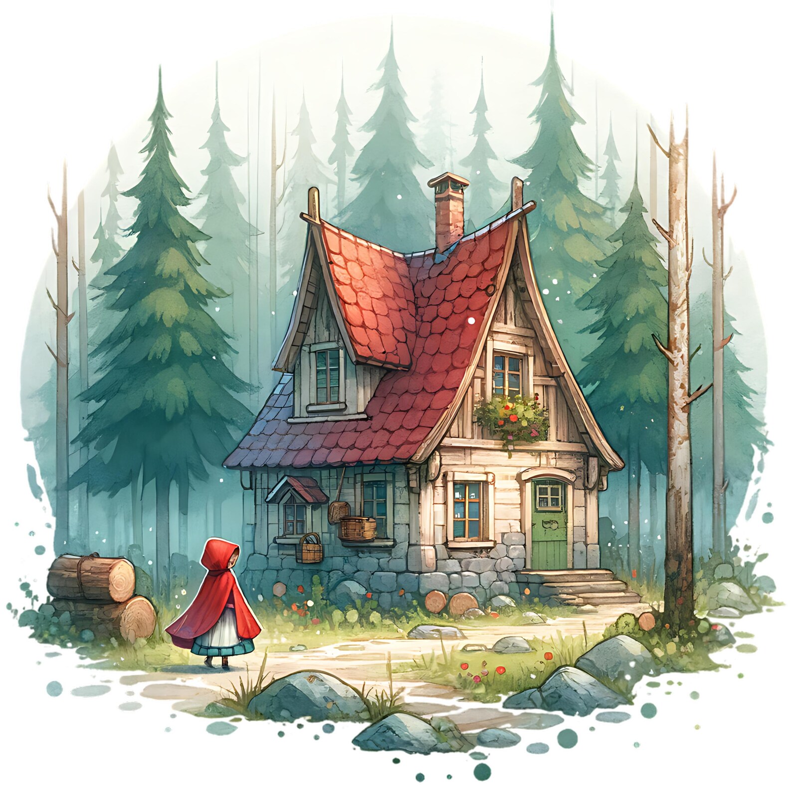 Little Red Riding Hood Watercolor Clipart: Woodland Animals PNG ...