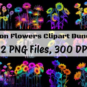 Neon Flower Clipart: Vibrant Floral PNG Bundle (digital Download) - Etsy