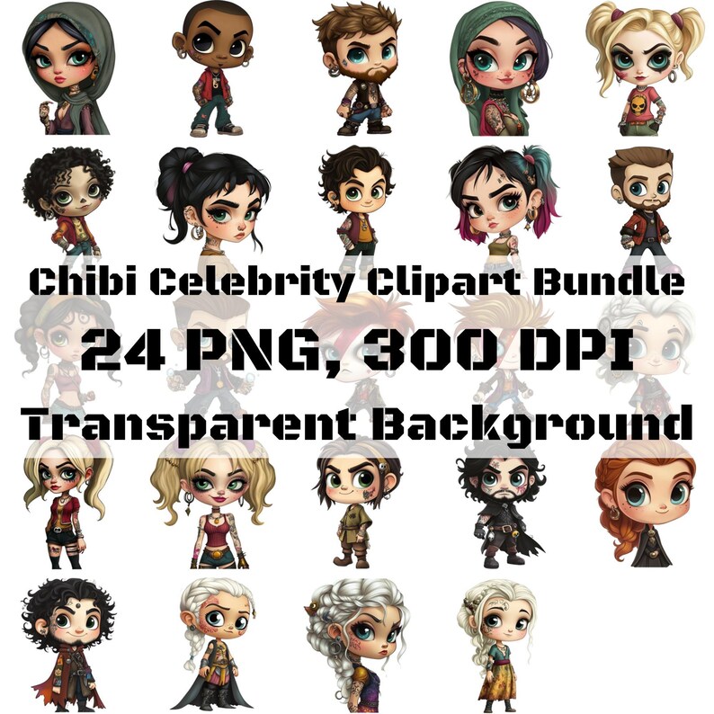 24 Vibrant Chibi Celebrity PNG Clipart Bundle - Instant Download for ...