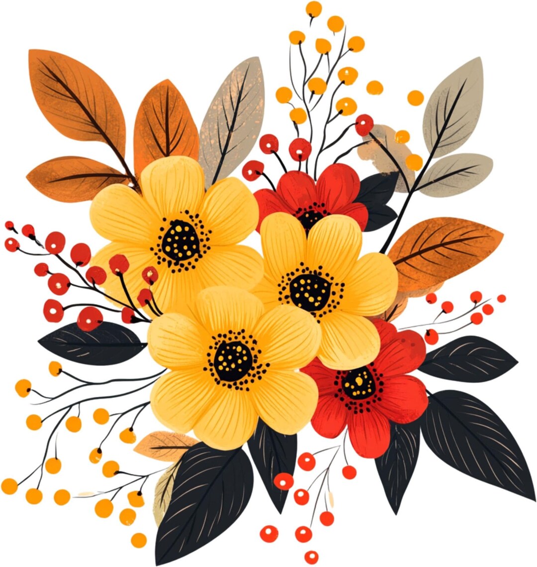 Autumn Floral Clipart Bundle: Vibrant Fall Flowers (PNG, Digital ...