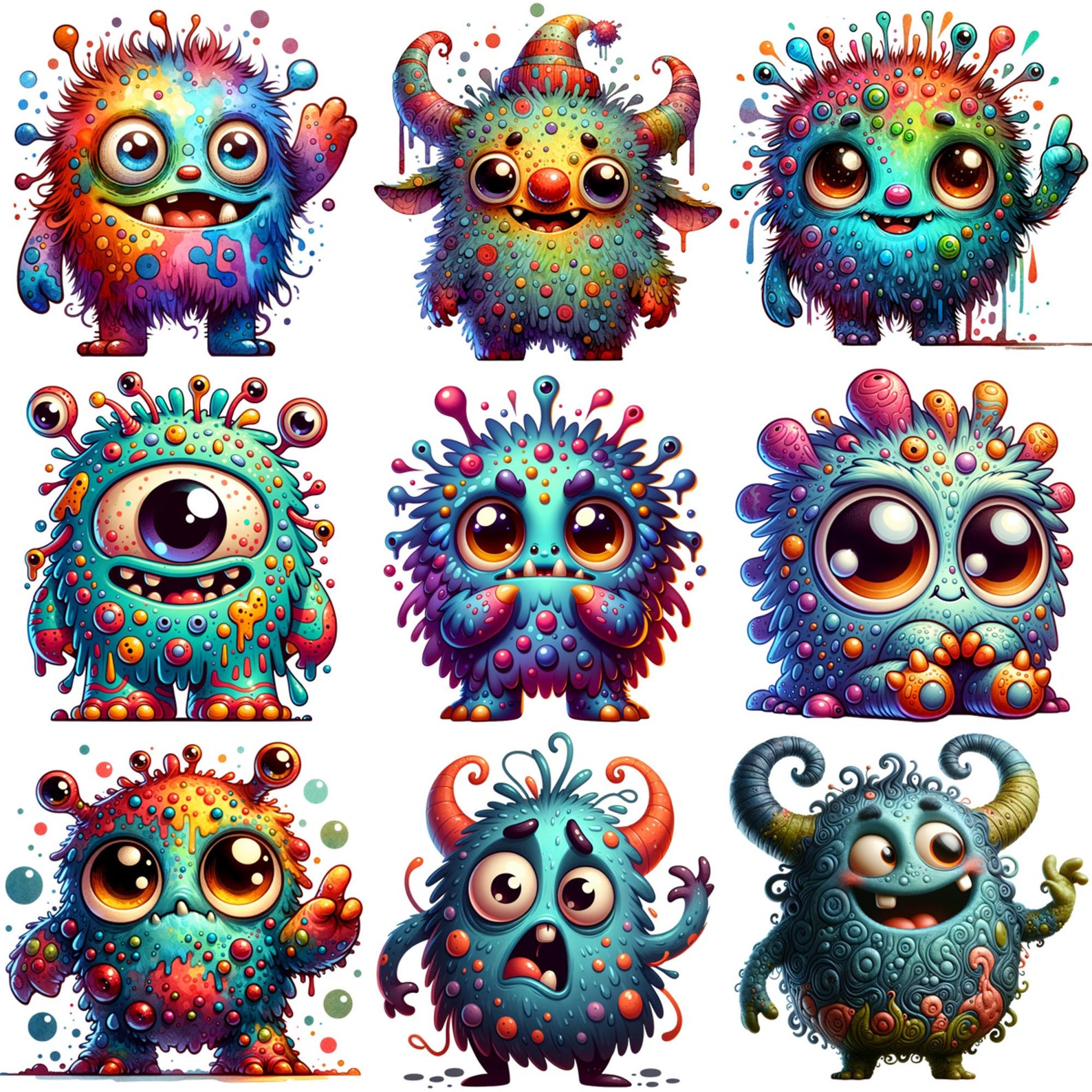 Quirky Animals PNG Clipart Bundle Whimsical Monsters Sublimation Clip ...