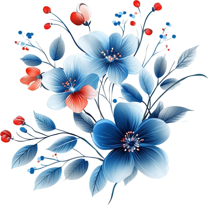 Blue Floral Clipart: Winter Flower PNG Bundle (digital Download) - Etsy