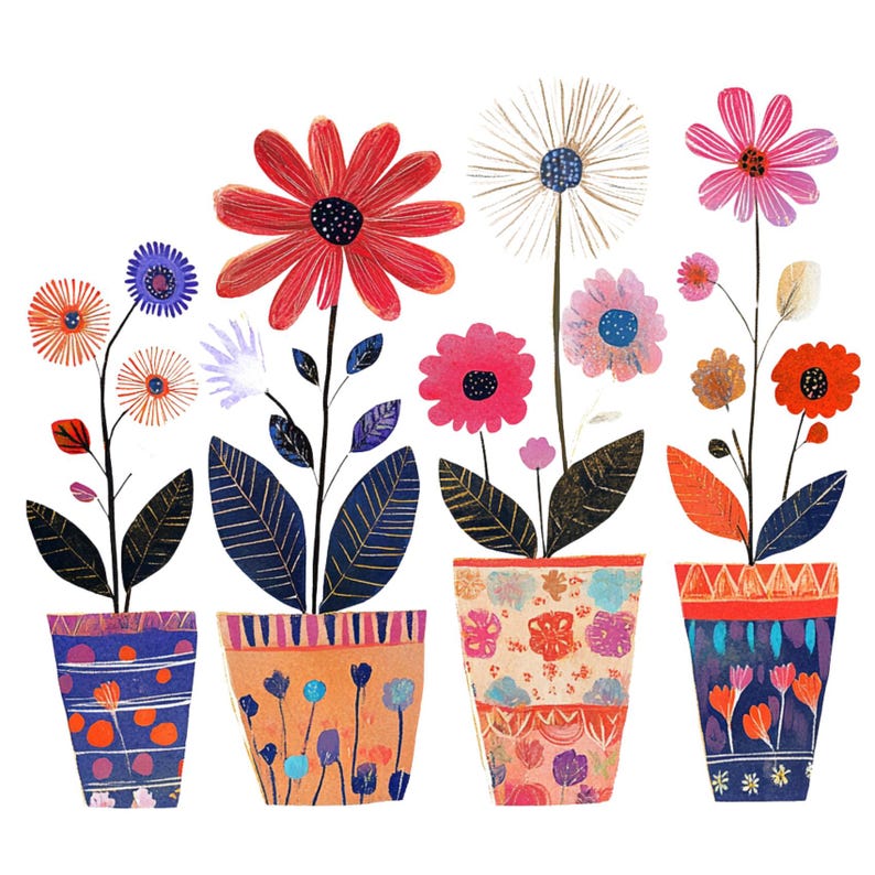 25 Quirky Whimsical Flower Pots Clipart Bundle, Transparent PNG, for ...