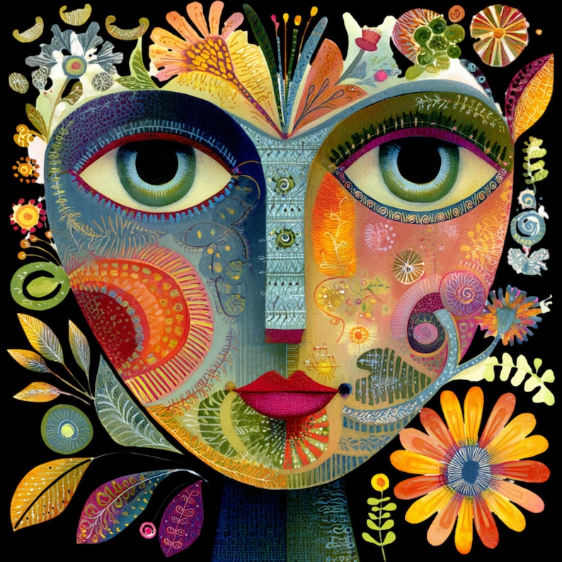 Abstract Faces Clipart Bundle: Colorful Whimsical PNG Images (digital ...