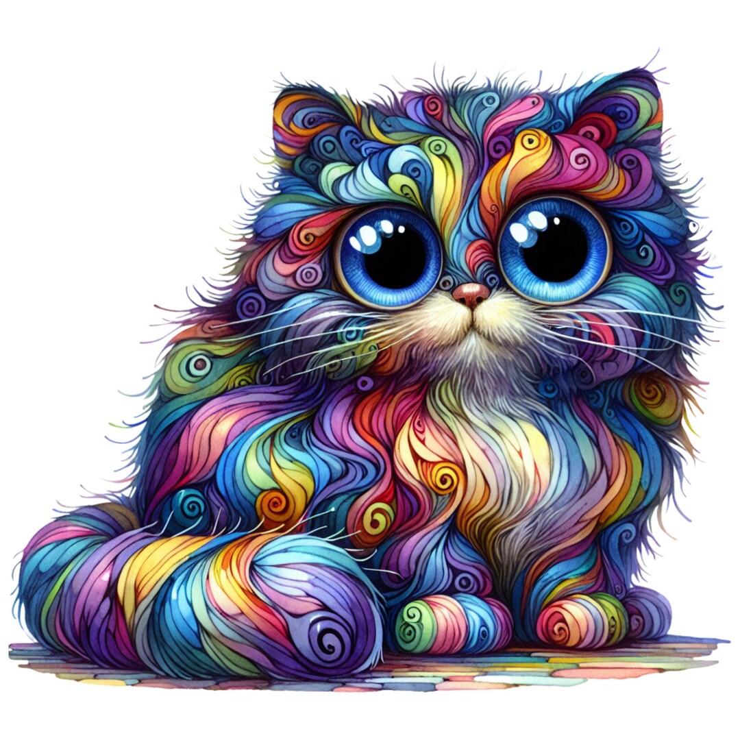 Funny Watercolor Cat Clipart: Quirky Kitten Designs (PNG Digital ...