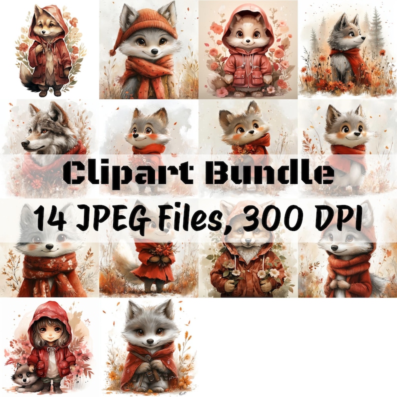 Little Red Riding Hood Watercolor Clipart Bundle: Fairy Tale Designs ...