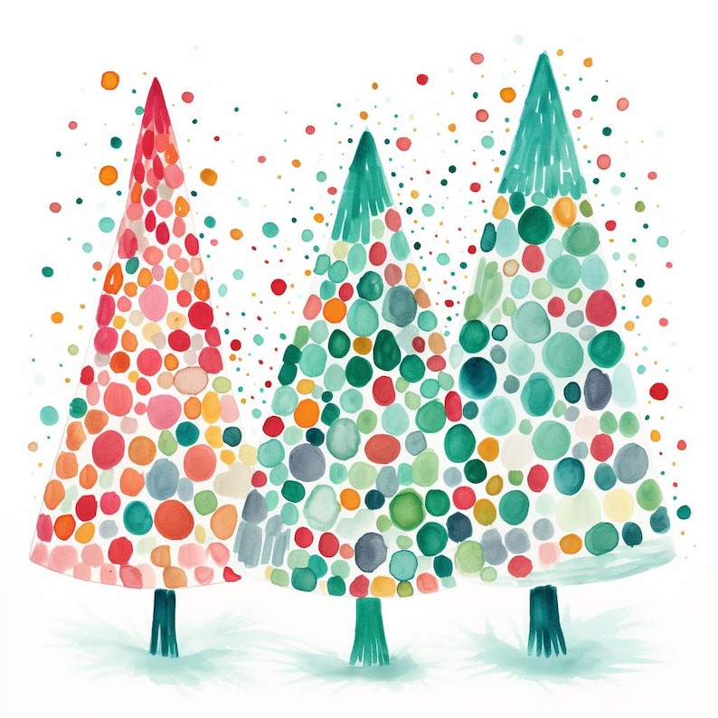 14 Whimsical Christmas Tree Clipart Bundle, Hand-painted Watercolor ...