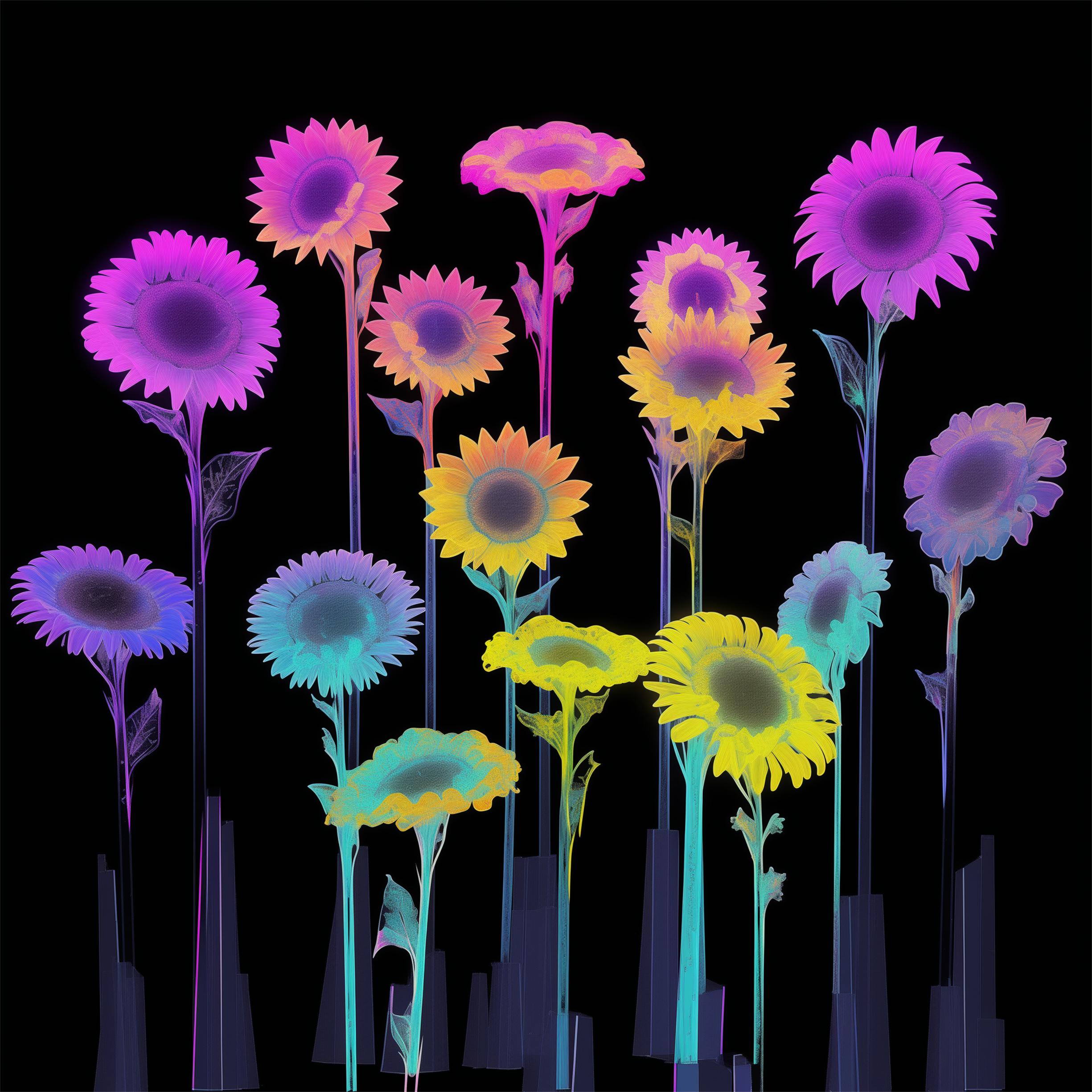 Vibrant Neon Flower Clipart Bundle on Black Background, Instant ...