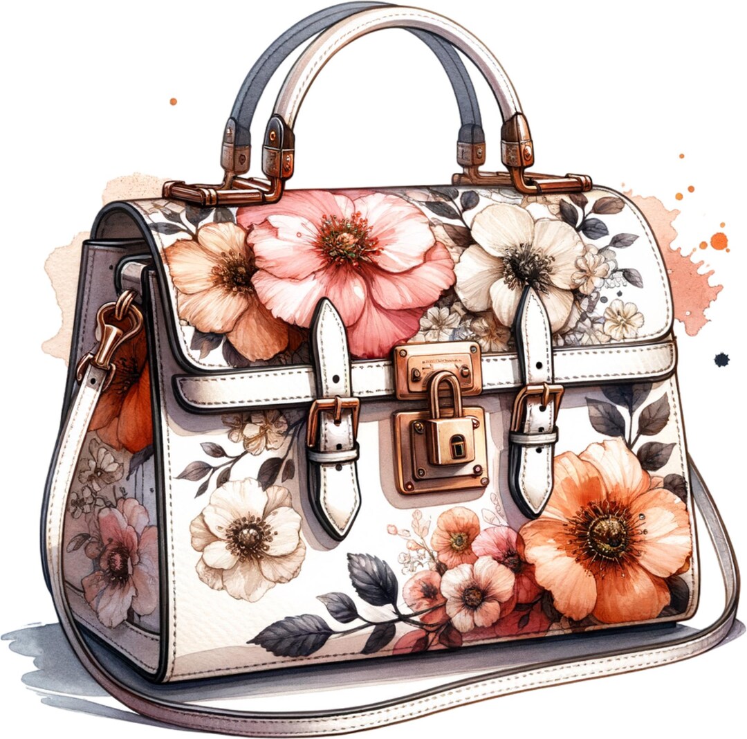 12 Flower Handbags Watercolor Clipart Bundle, Floral Purse Transparent ...