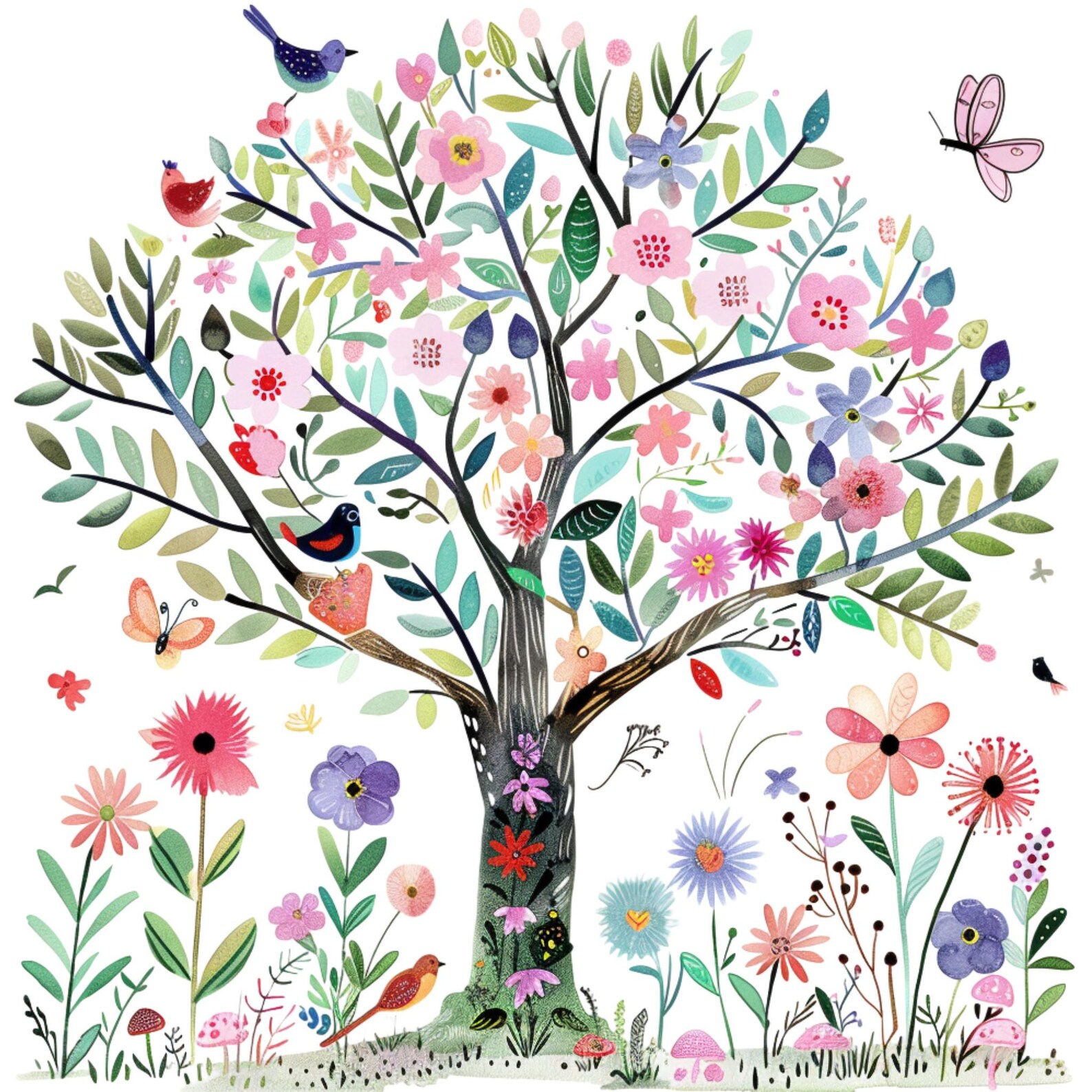 9 Whimsical Spring Tree Clipart Bundle With Colorful Flowers ...
