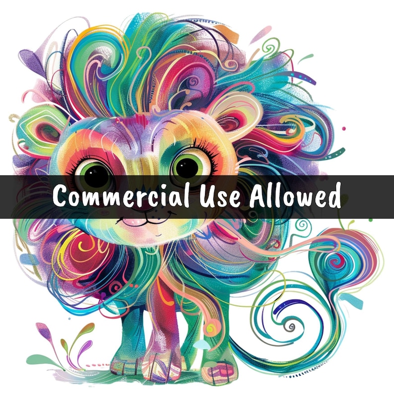 Cute Cartoon Lion Clipart Bundle | Adorable Rainbow Lion Digital Art ...