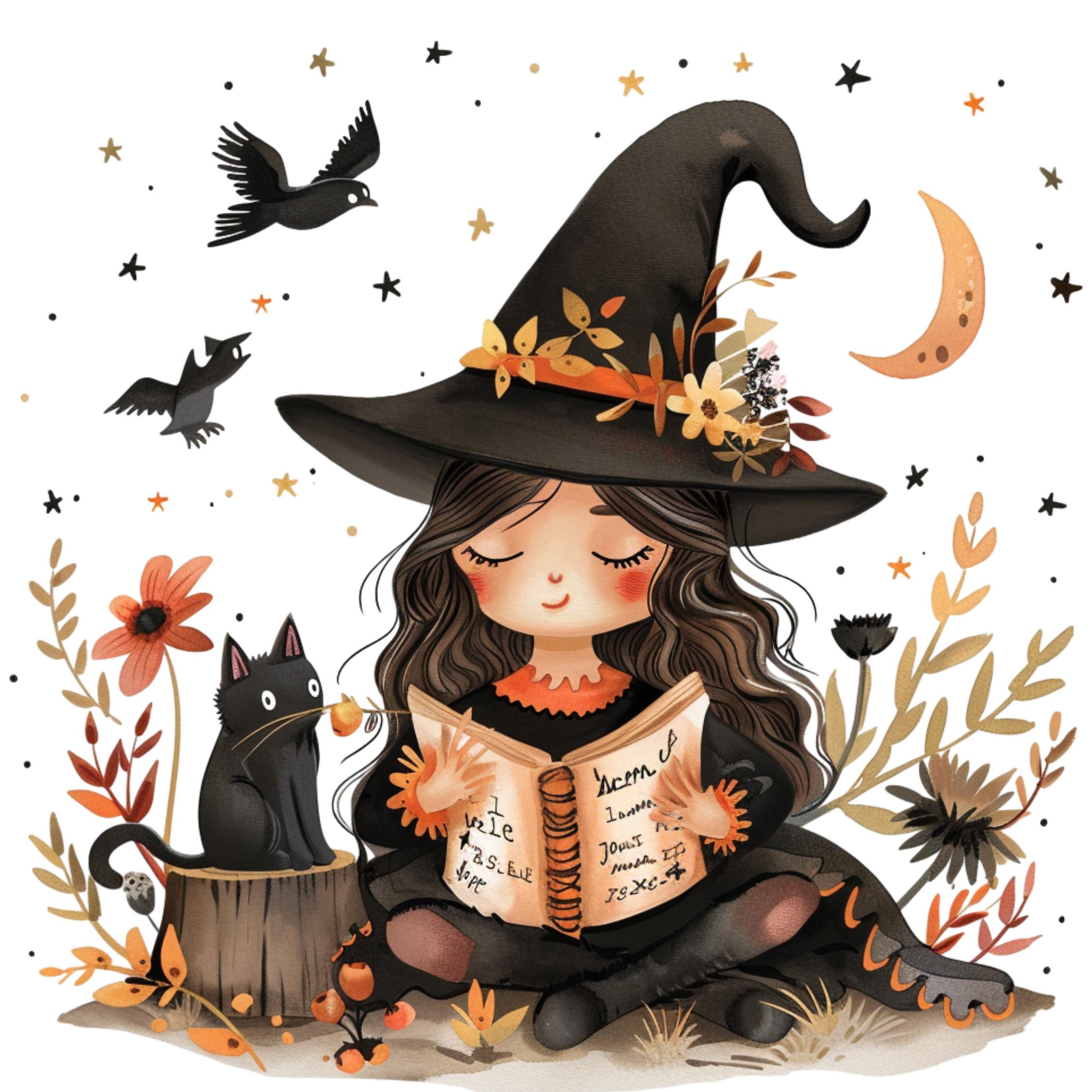 20 Whimsical Cute Witch Clipart Bundle for Sublimation Instant Download ...