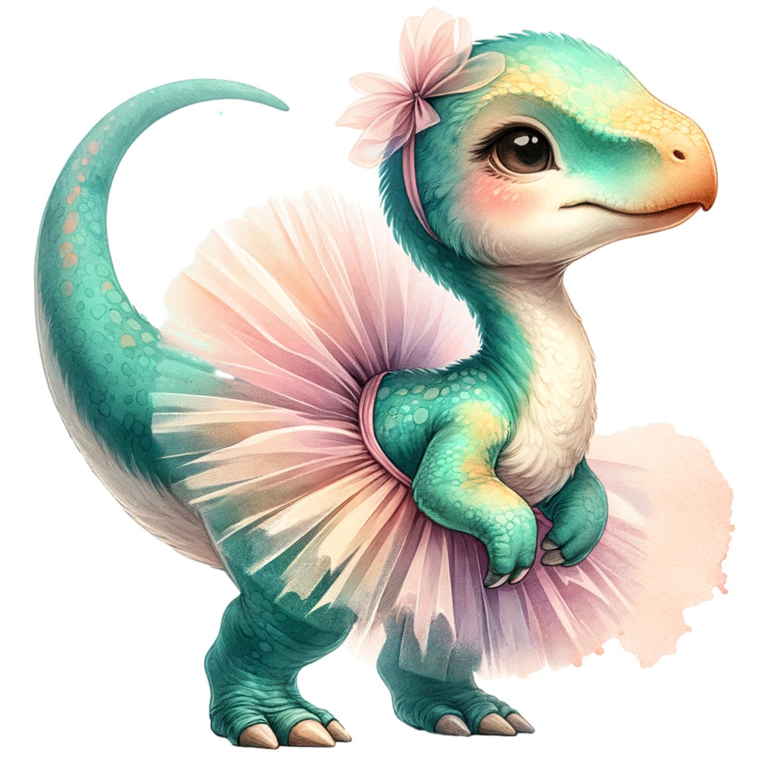 Girly Dinosaur Watercolor Clipart Set Cute Dino Nursery Decor Pngs ...