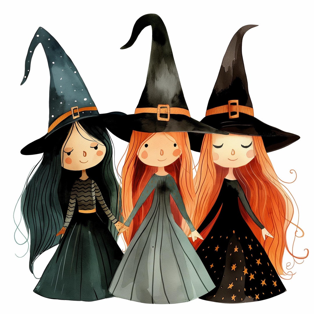 Halloween Witches Clipart Set, PNG Graphics (commercial Use, Digital ...